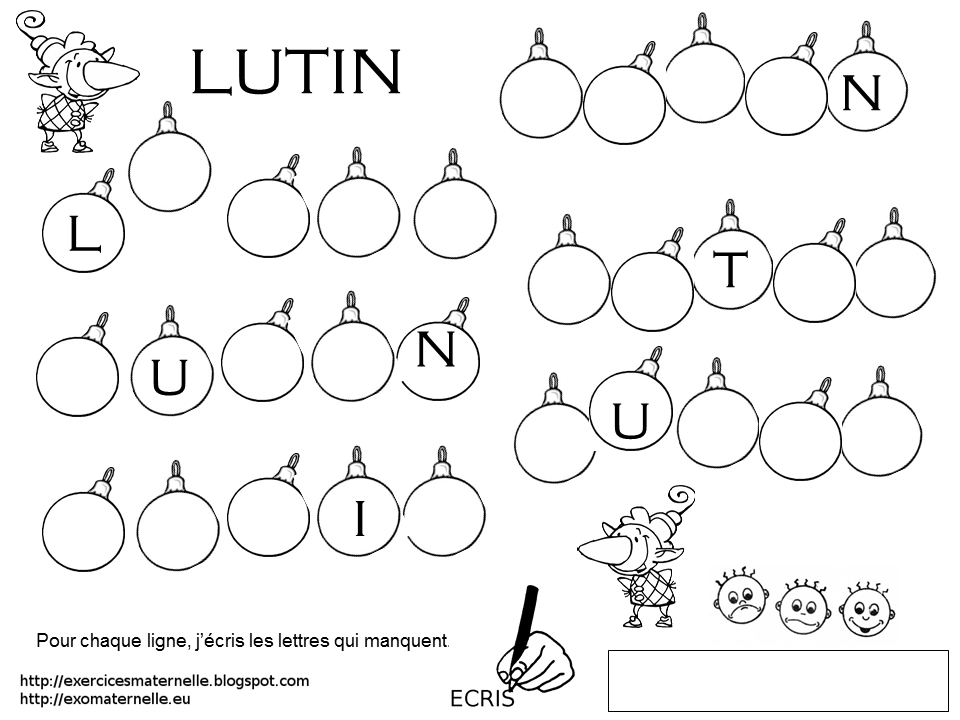 Maternelle: Le Père Noël et le lutin, compléter leur nom