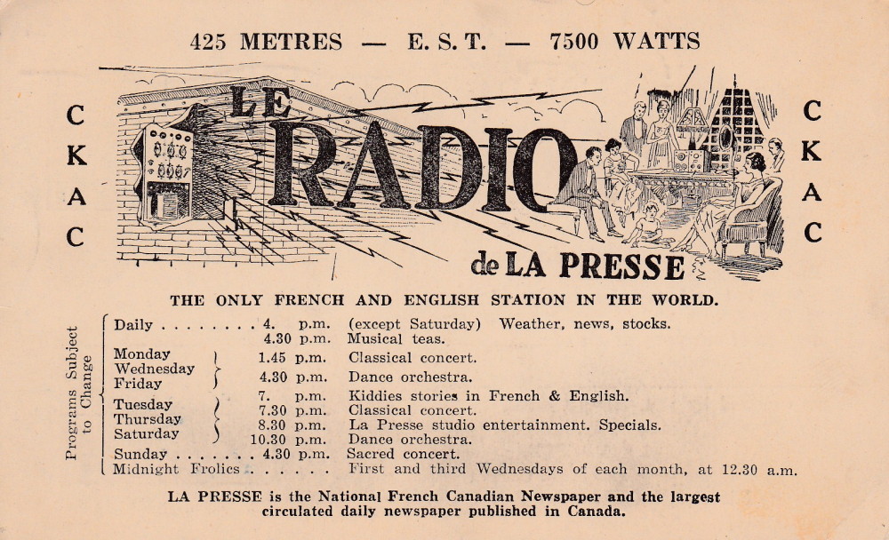Vintage QSLs from the Golden Days of Radio : CKAC Montreal, Quebec ...