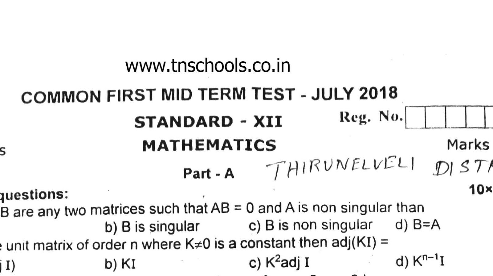 12th Std First Midterm 2018 Question Paper Maths English Medium 12th Std First Midterm 2018 Question Paper Maths English Medium