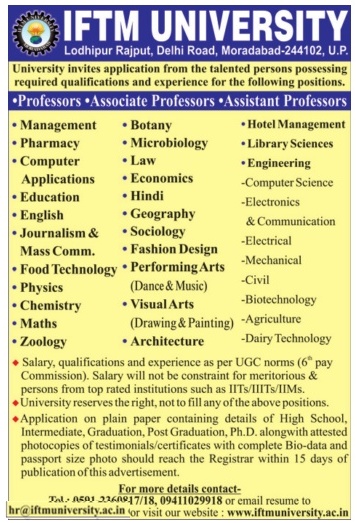 The Library Soup : Library Science Faculty Opening in IFTM University ...