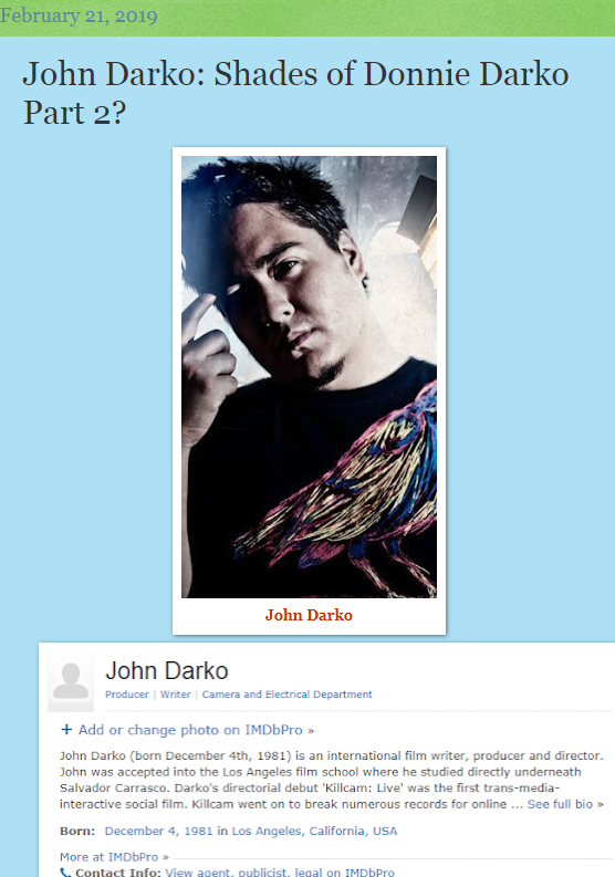 Just Watching the Wheels Go Round: John Darko: Shades of Donnie Darko?