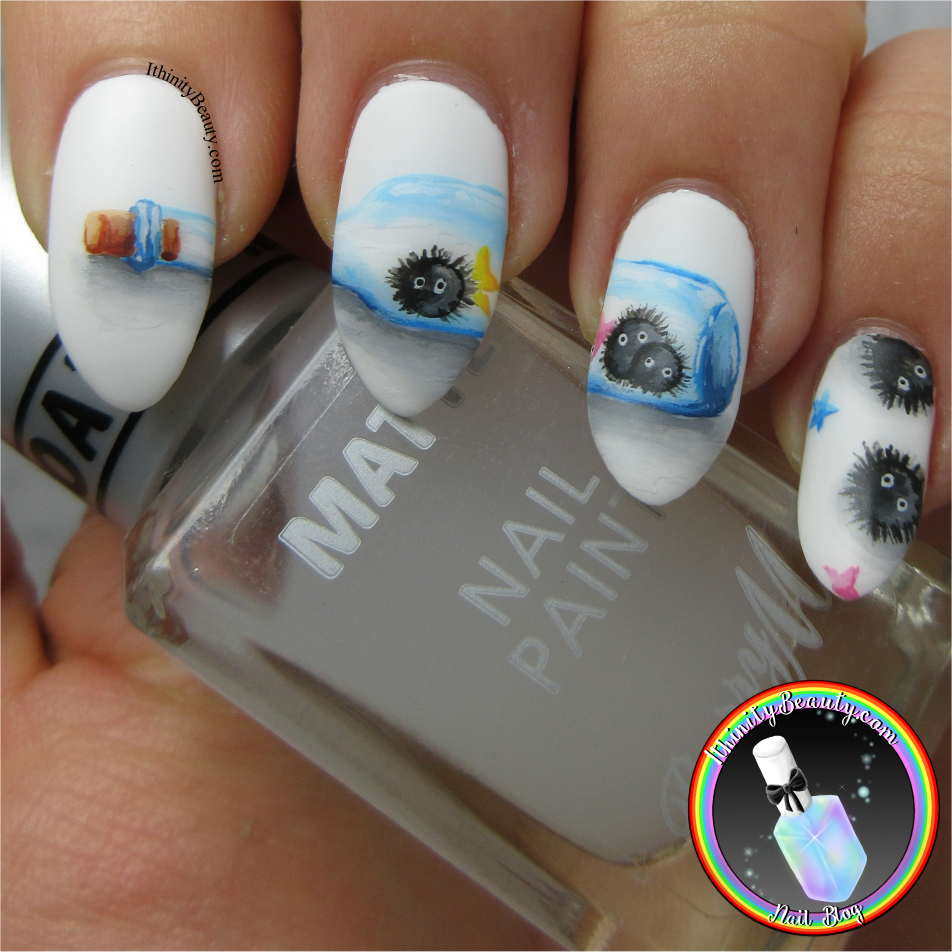 Freehand Soot Sprite Nail Art | IthinityBeauty.com Nail Art Blog