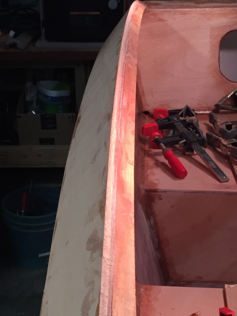 Ron's Pocketship Build: Transom Trim and Winter is here!