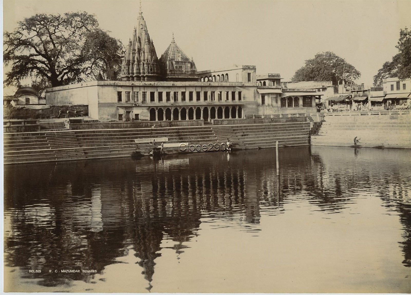 Tank adjacent to a Temple in Benares (Varanasi) - c1900's - Old Indian ...