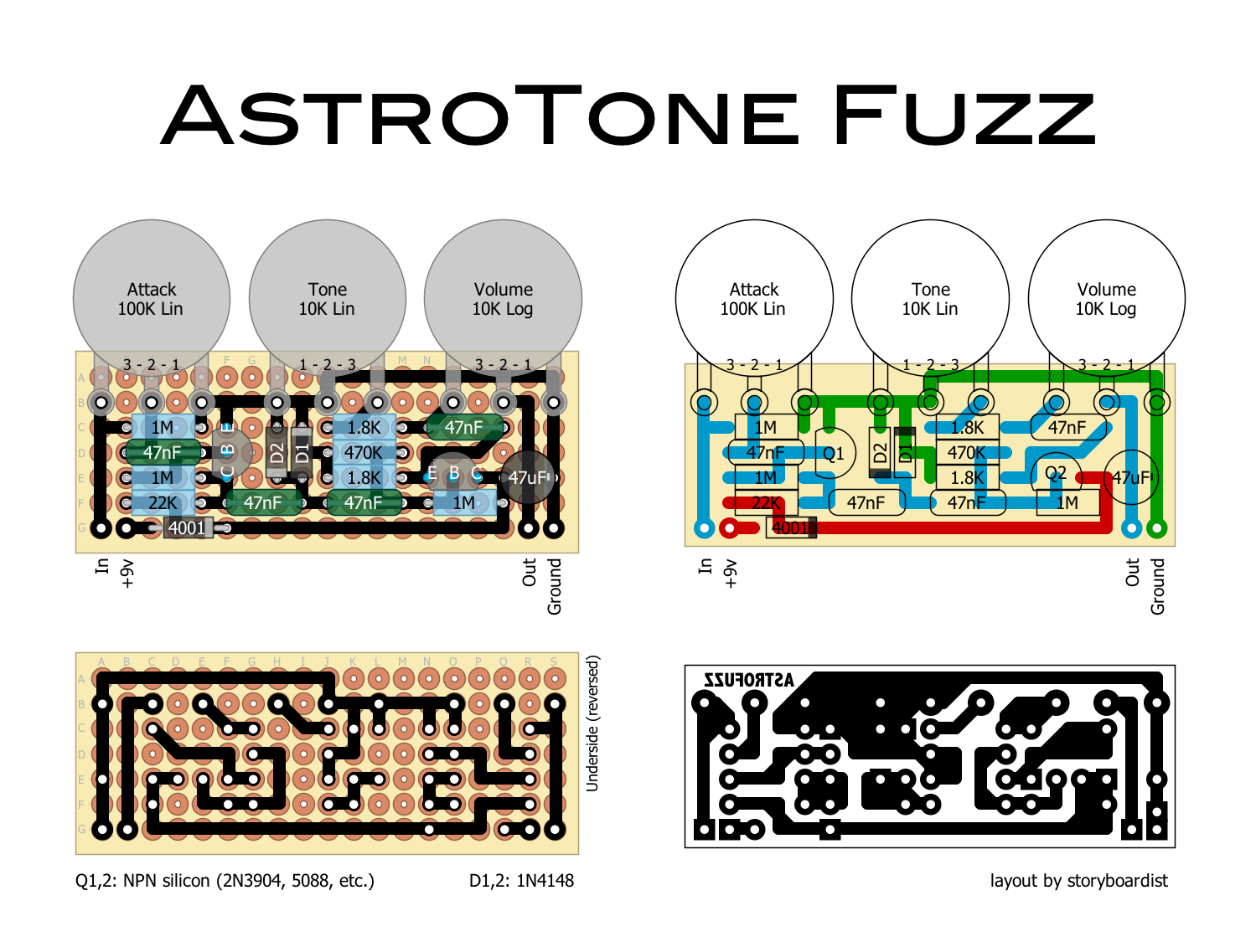 Perf and PCB Effects Layouts: AstroTone Fuzz/Sam Ash Fuzzz Boxx