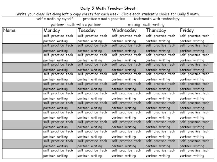 The Passionate Educator: a blog by Mrs. Obach: Daily 5 Math: Tracker Sheet