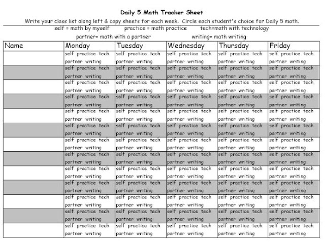 The Passionate Educator: a blog by Mrs. Obach: Daily 5 Math: Tracker Sheet
