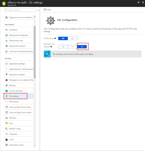 Project 31-A: Changing TLS setting for Azure web apps including Bot ...