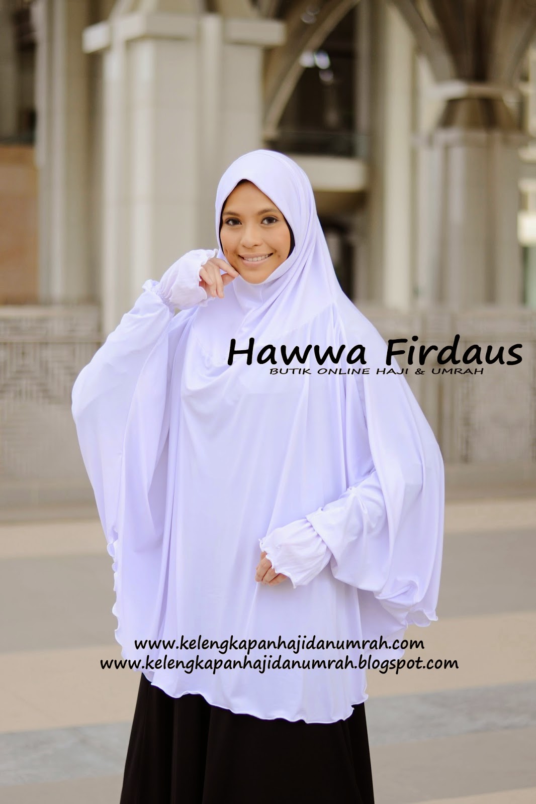 KELENGKAPAN HAJI DAN UMRAH: MINI TELEKUNG LENGAN HITAM DAN PUTIH ADA STOK