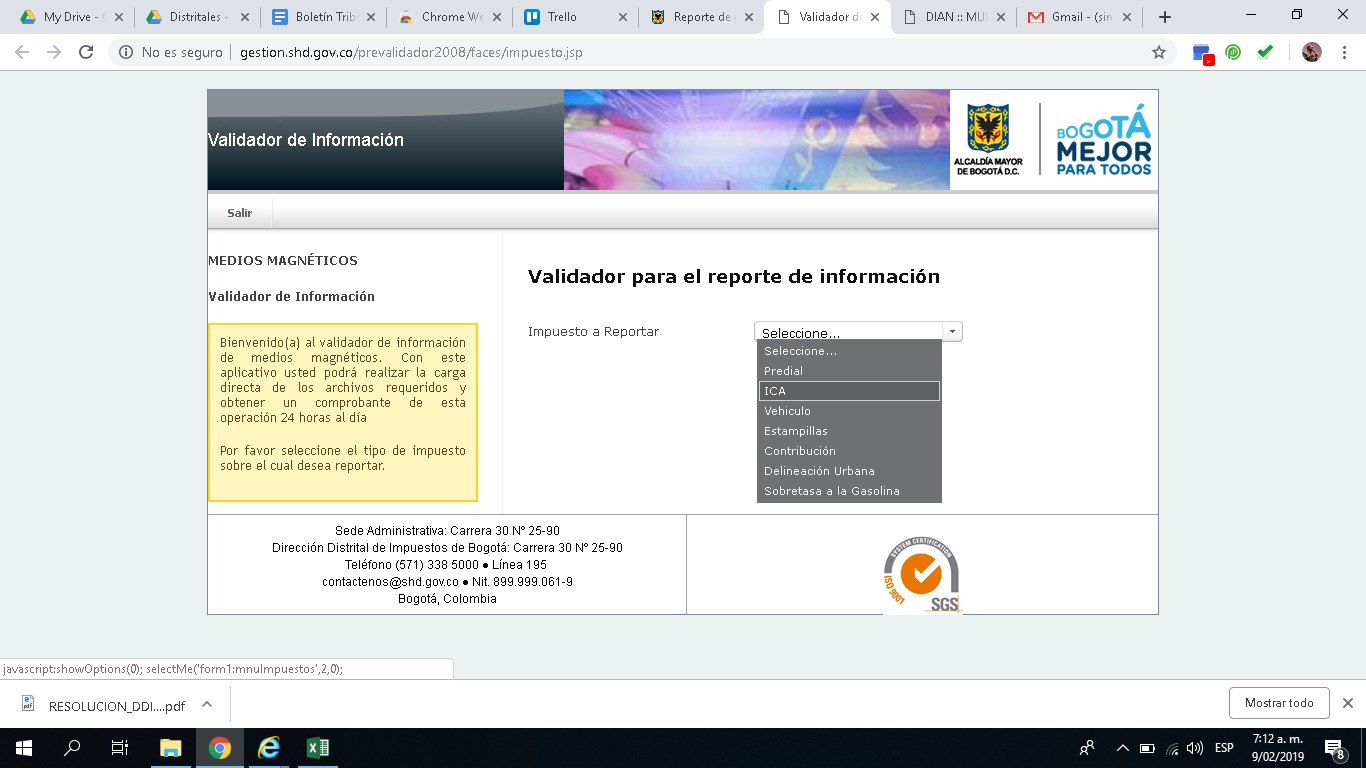 Información Exógena Distrital Año 2018 a presentar en 2019