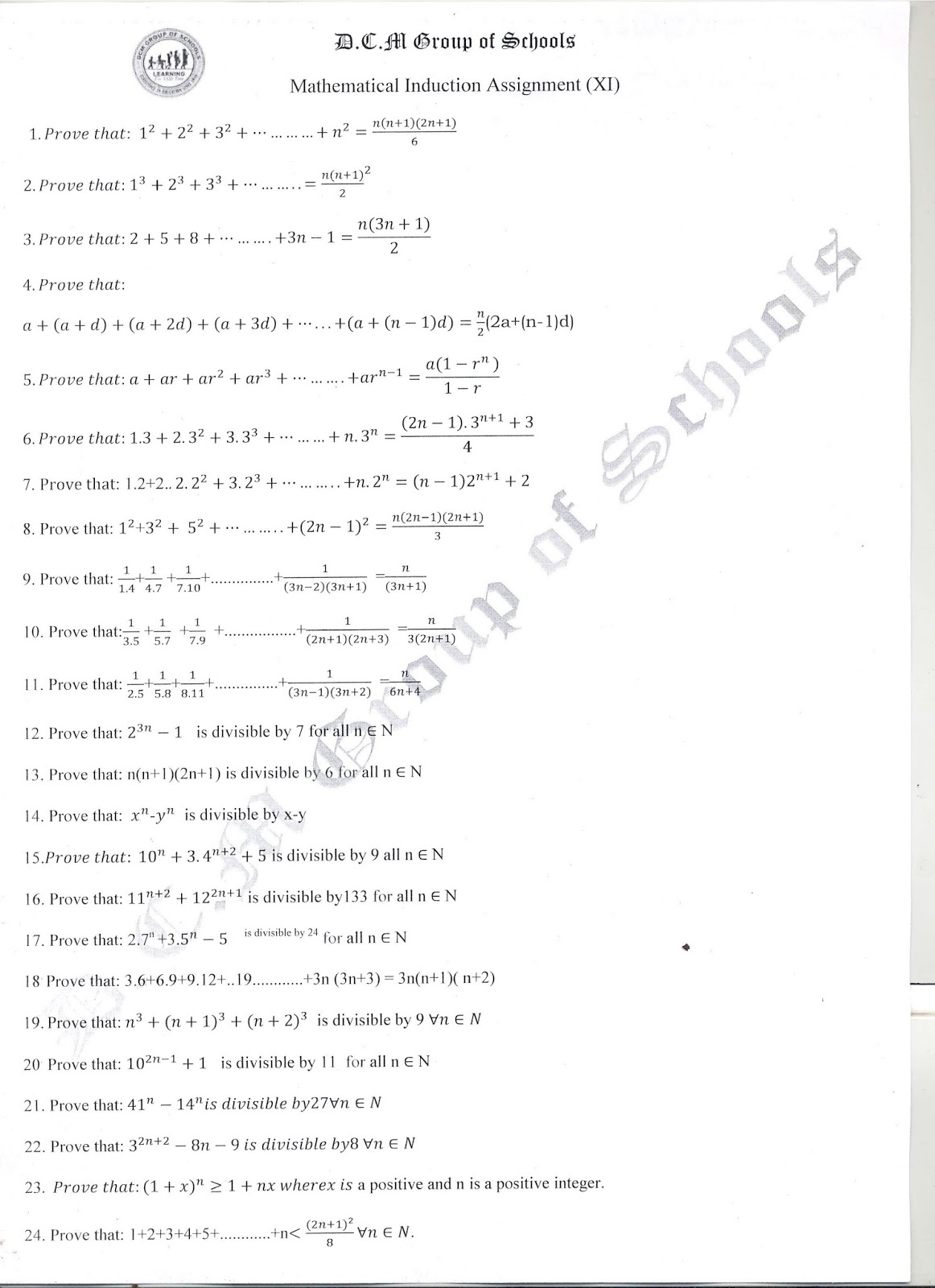 DCM International School Class XI and XII Mathematics