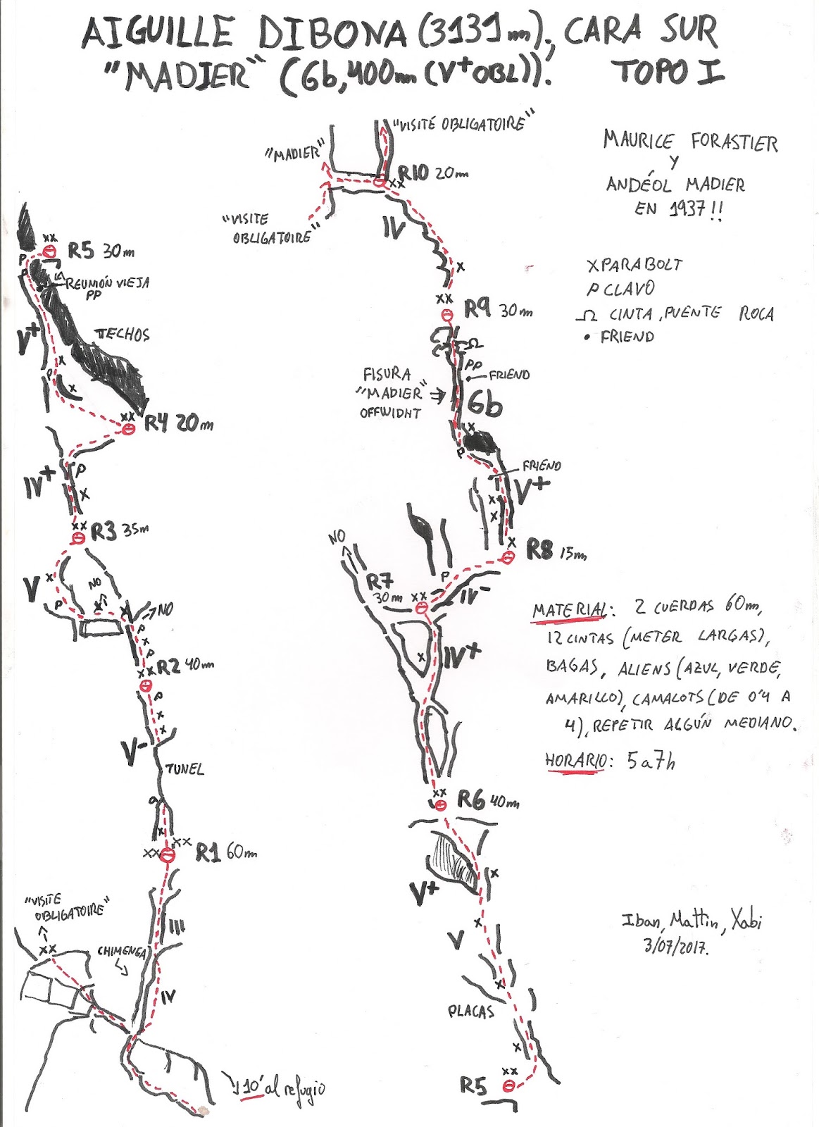 "HOKUS POKUS": Aiguille Dibona (3131m); Cara Sur, Vía "Madier" (6b, 400m).