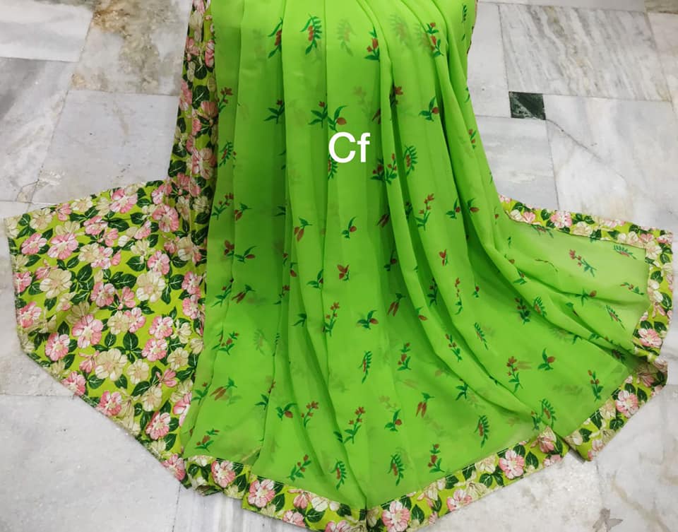 Buy Online Latest Marble Chiffon Sarees With Floral Blouse