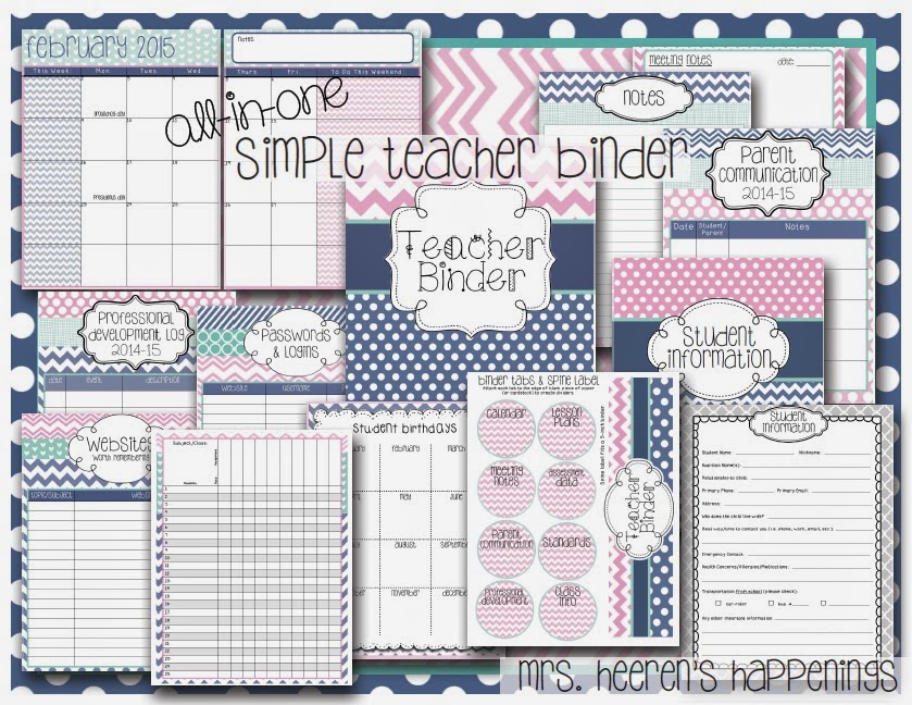 Mrs. Heeren's Happenings: Teacher Binder - Pink, Navy, & Teal Set