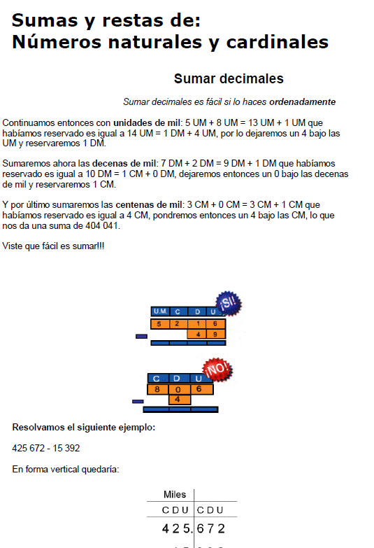 6th Grade: Matemática Repaso de Suma y Resta de decimales y números ...