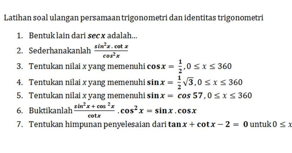 Soal Dan Pembahasan Identitas Trigonometri Kelas 10 - Seputar Kelas