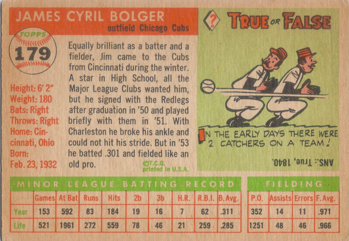 foul bunt: 1955 Topps #179 - Jim Bolger
