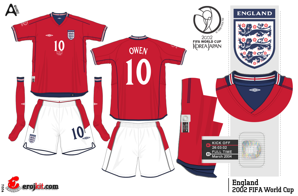 Kit Design, by eroj: 2002 Inglaterra (Home e Away)