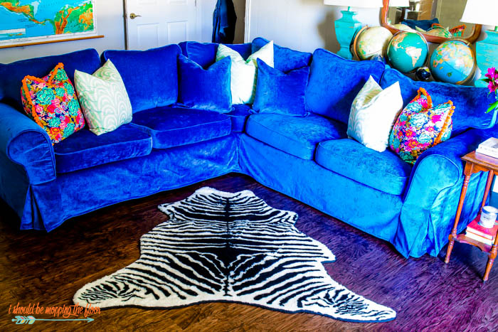 Blue Velvet IKEA Sectional Slipcover | i should be mopping the floor