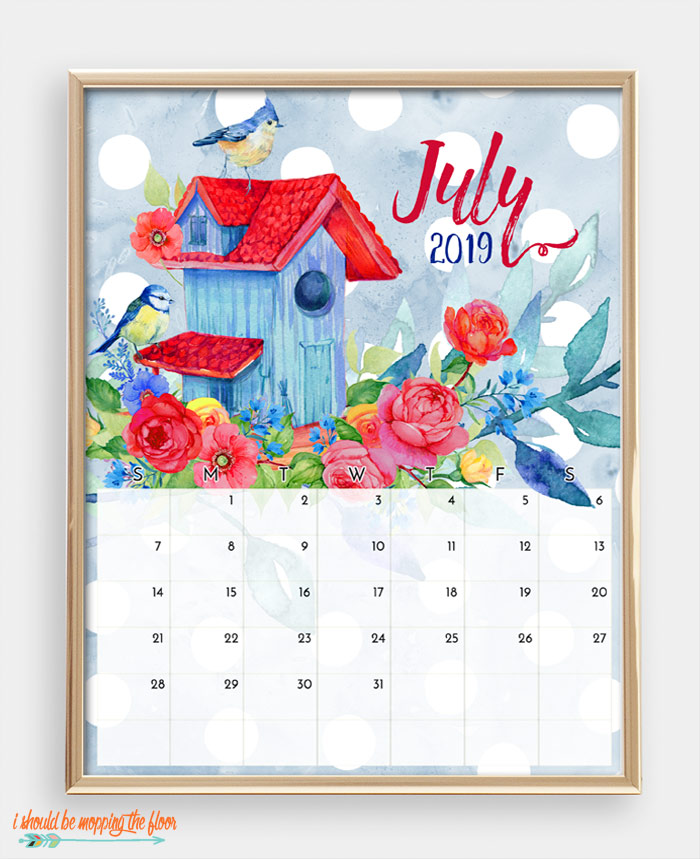 2019 Birds and Blooms Printable Calendar | i should be mopping the floor