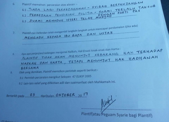 Contoh Surat Tuntutan Cerai Fasakh