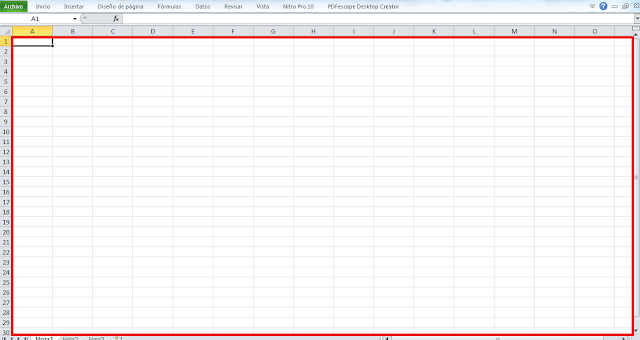 Descripción del entorno grafico de una hoja de cálculo en Microsoft Excel