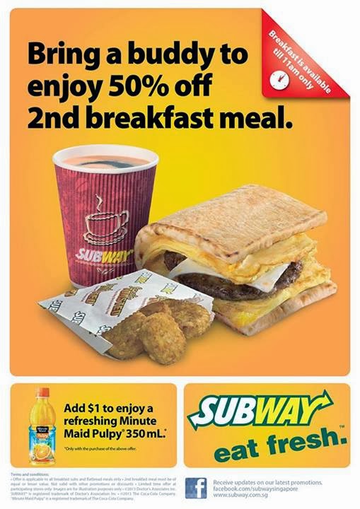FoodieFC: Subway Singapore: Enjoy 50% off the 2nd Breakfast Meal (till ...