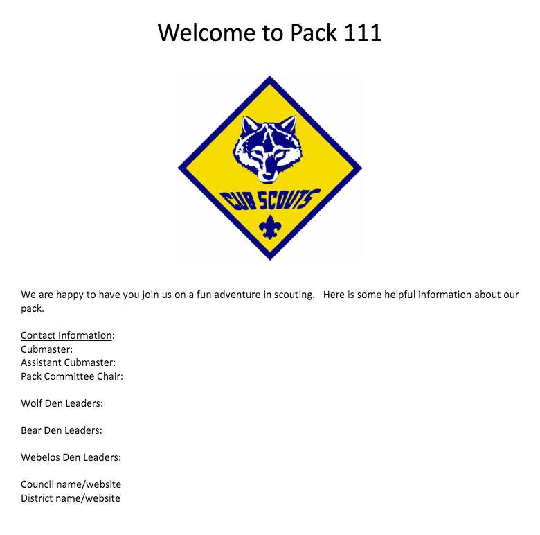 Akela's Council Cub Scout Leader Training: Welcome Packet for New Cub ...