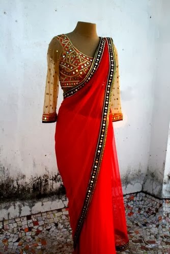 Red Saree with Mirrors Blouse - Saree Blouse Patterns