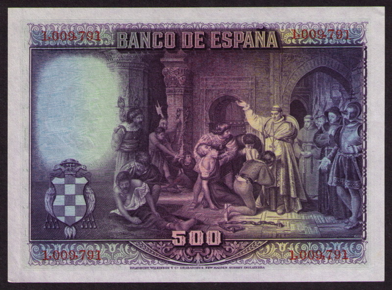 Spain banknotes 500 Pesetas banknote of 1928 Cardinal Cisneros|World ...
