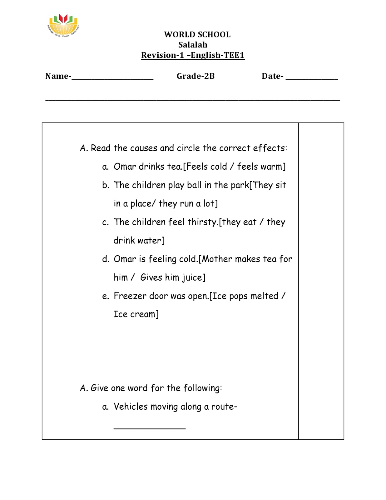 Birla World School Oman: Homework for Grade 2 as on 30/11/2017