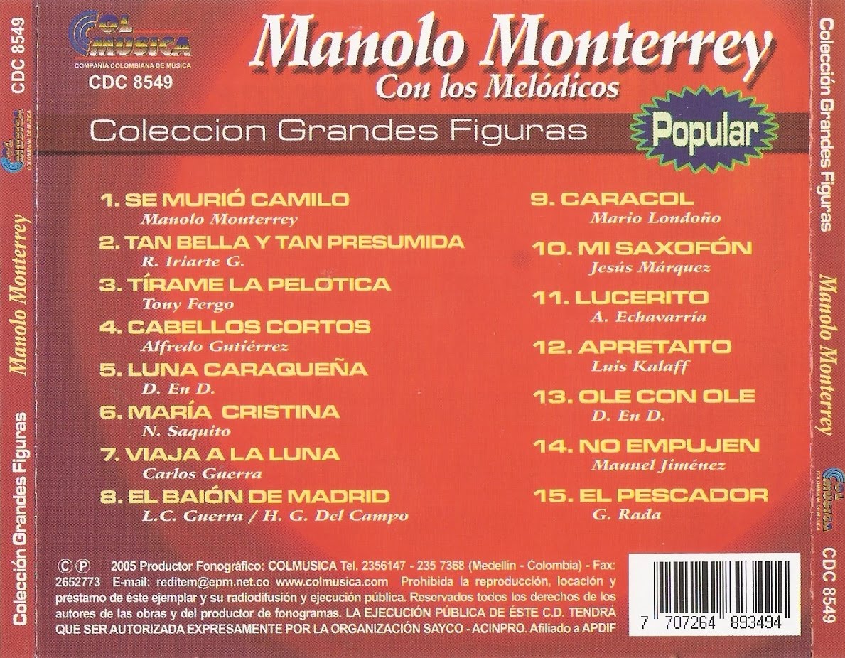 MELODIAS DE COLOMBIA: MANOLO MONTERREY CON LOS MELODICOS