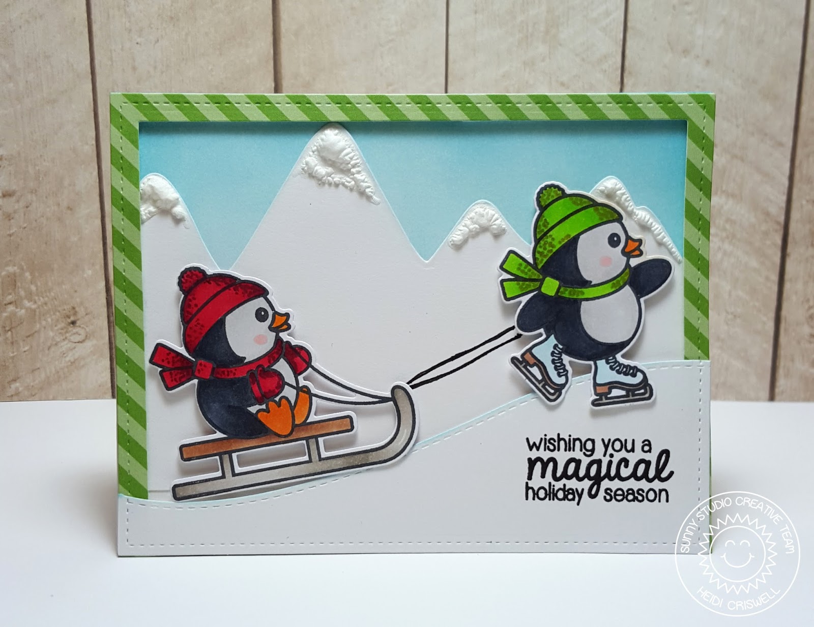 Sunny Studio: Snow Kissed Winter Penguins Card with Heidi