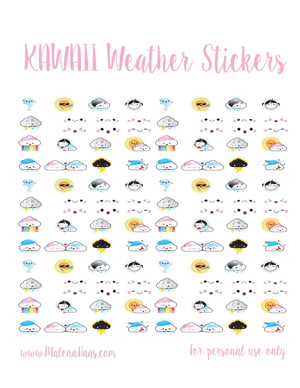 Malena Haas: FREEBIE Friday Cute Kawaii Weather Stickers