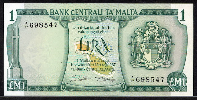 Malta banknotes Lm 1 Maltese Lira bank note 1967|World Banknotes ...