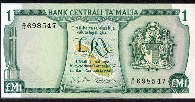 Malta banknotes Lm 1 Maltese Lira bank note 1967|World Banknotes ...