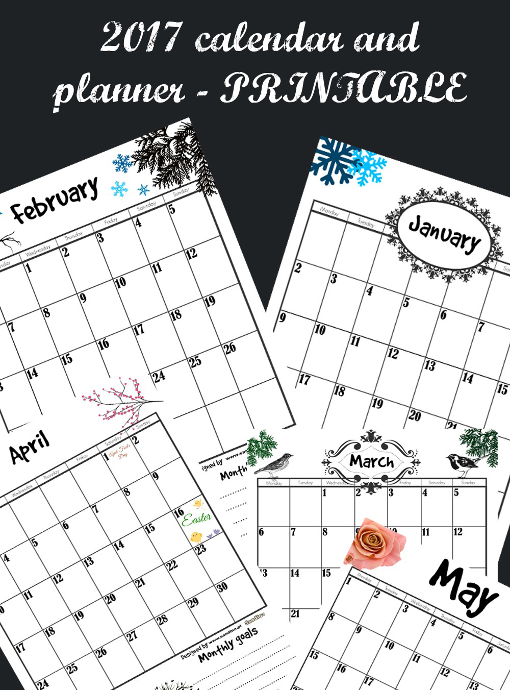 2017 calendar and planner - PRINTABLE || Kalendarz i planer 2017 do ...