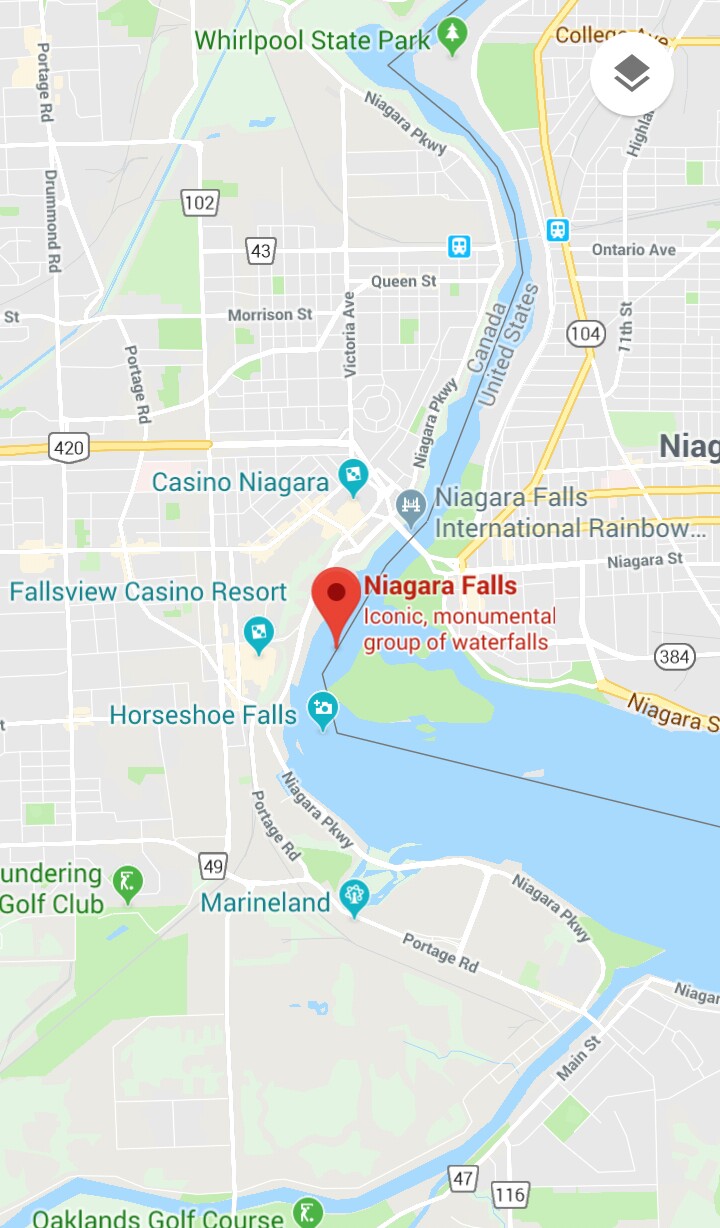 The largest waterfall in the world is Niagara Falls. This is located in ...