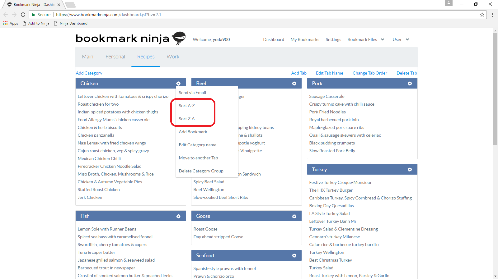 Bookmark Ninja: New Feature: Alphabetic Sorting on Dashboard Bookmark Ninja: New Feature: Alphabetic Sorting on Dashboard