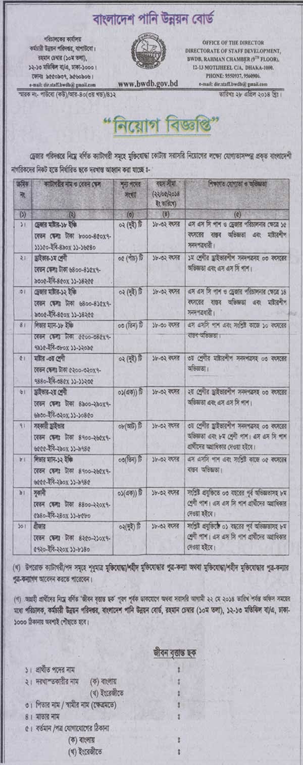 বাংলাদেশ পানি উন্নয়ন বোর্ড নিয়োগ বিজ্ঞপ্তি _Bangladesh Water ...