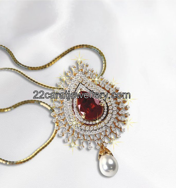 Diamond Locket with Ruby's - Jewellery Designs