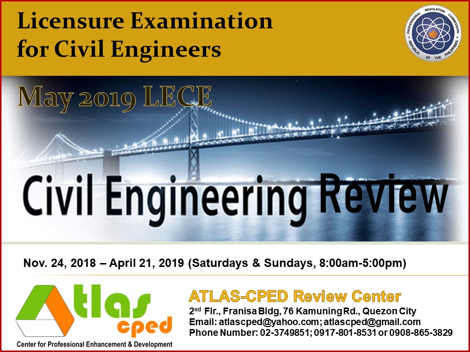 Civil Engineering Review Schedule for May 2019 LECE | ATLAS CDC Review ...