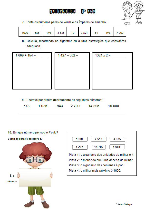 coisas que gosto de partilhar: Ficha de matemática - 3º ano