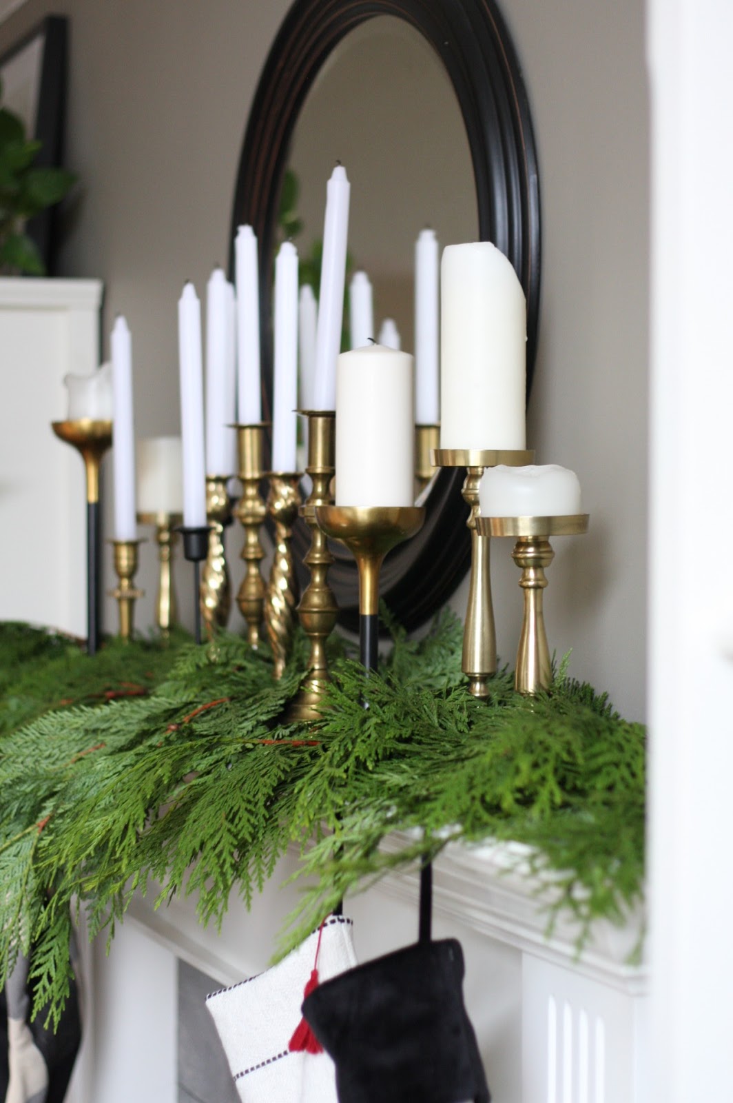 My Holiday Fireplace Mantle: Decorating with Brass Candlesticks ...