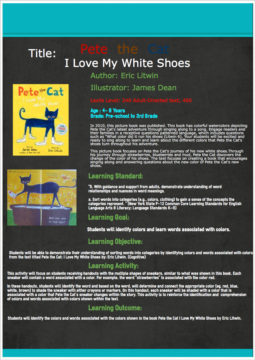 IIST 571 - Children's Literature: Pete the Cat: I Love My White Shoes ...