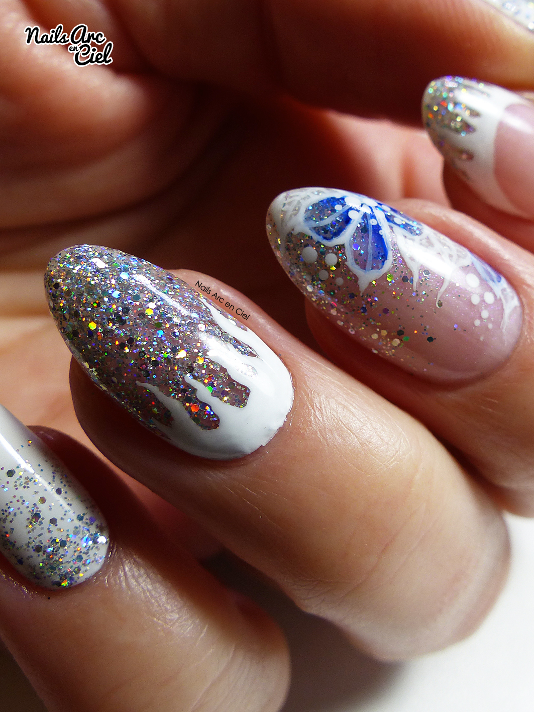 Nails Arc en ciel: Nail Art givré - Stalactites et fleur en aquarelle