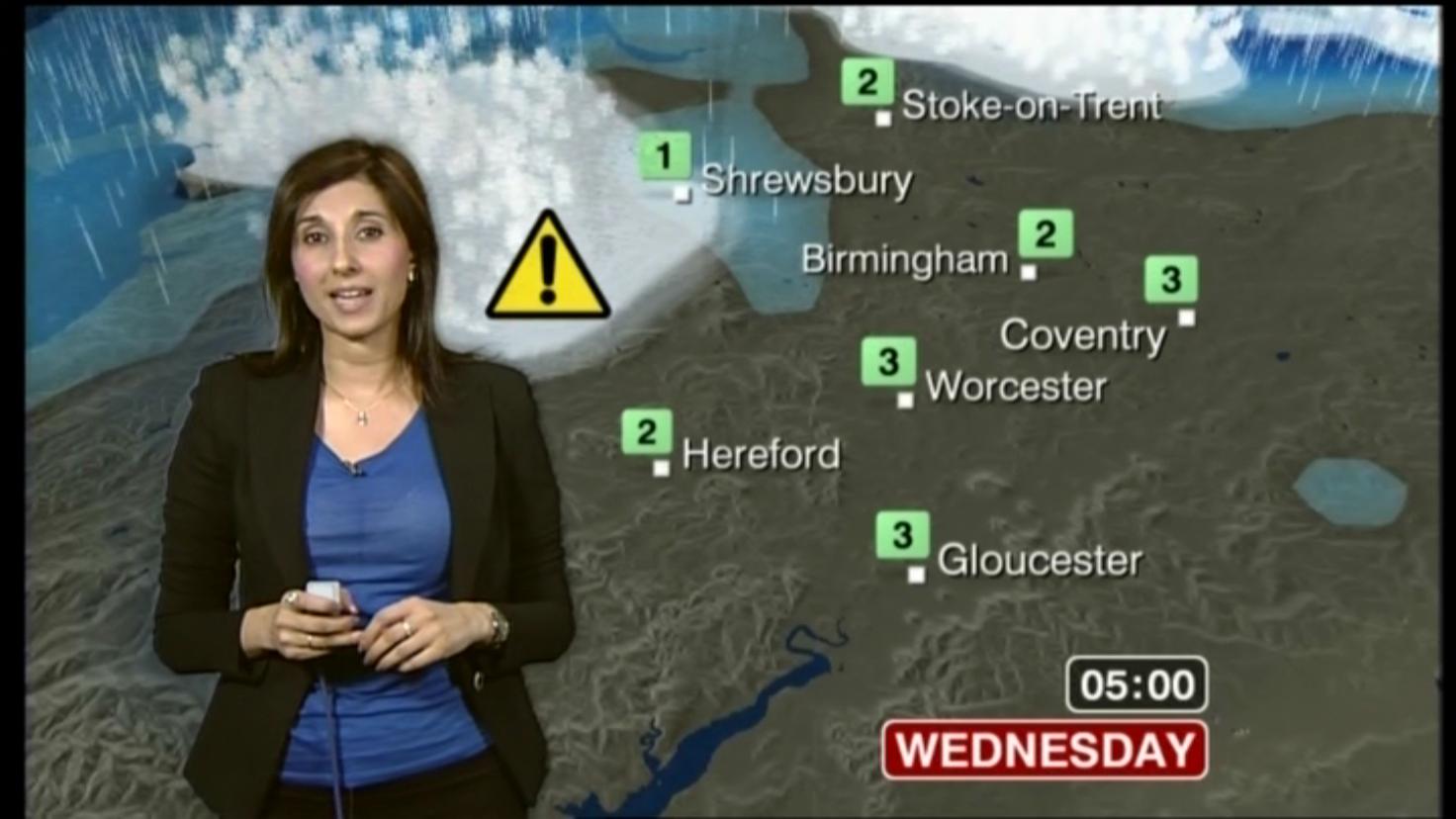 UK Regional News Caps: Shefali Oza - BBC Midlands Today Weather
