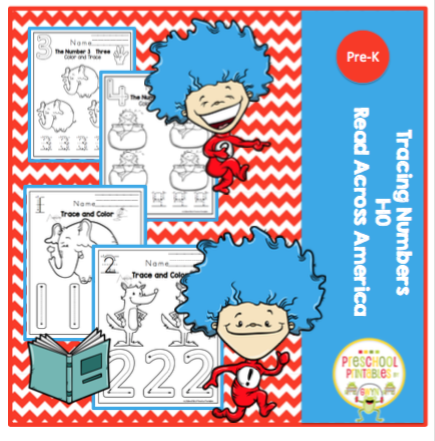 Tracing Numbers 1-10 Read Across America "No Prep" ~ Preschool Printables