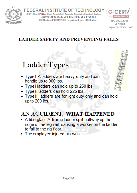 Free Safety notes FIT ISO 9001:2008 Certified: Ladder Safety