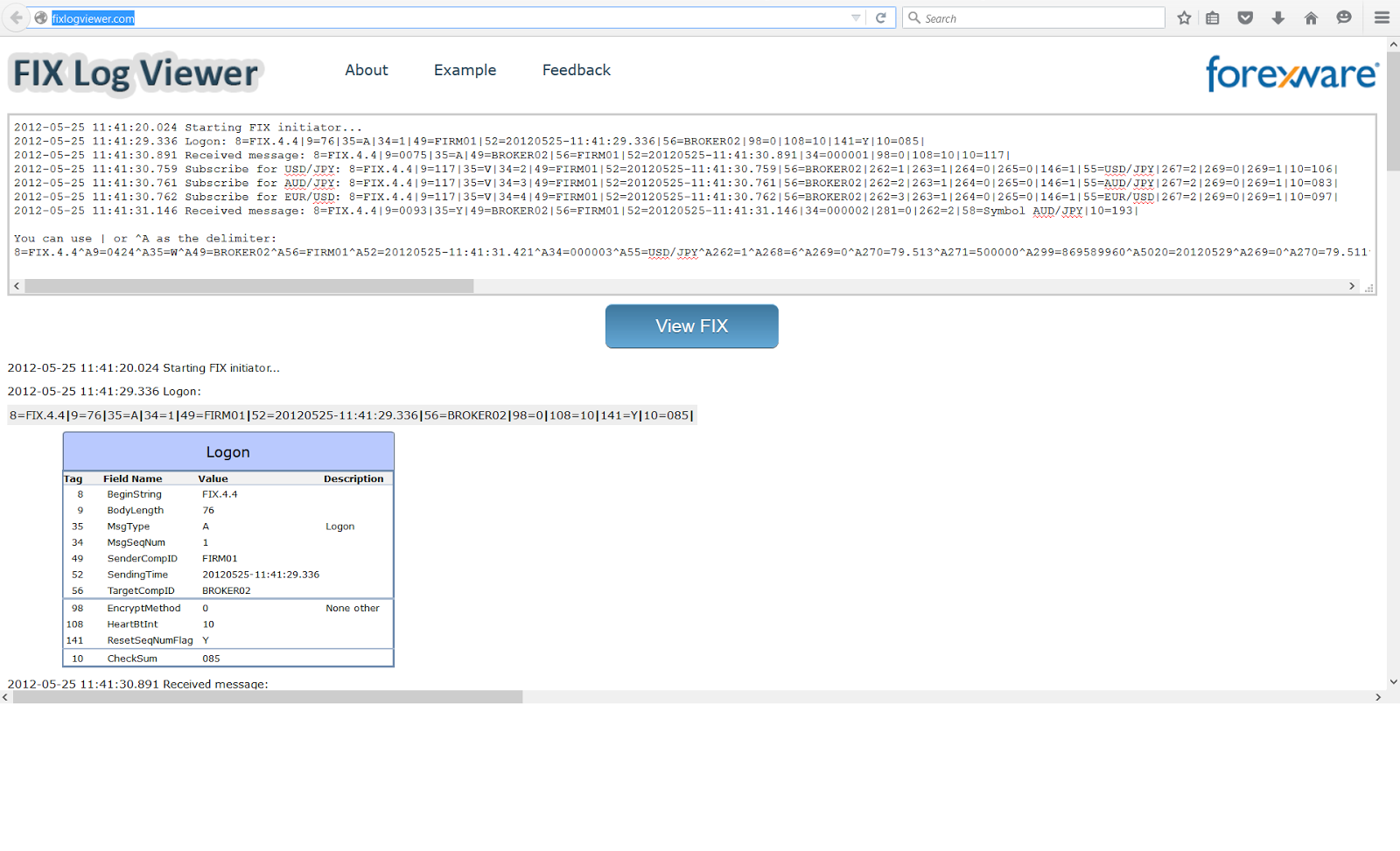 FIX Log Viewer - Tool to view FIX messages in Readable format
